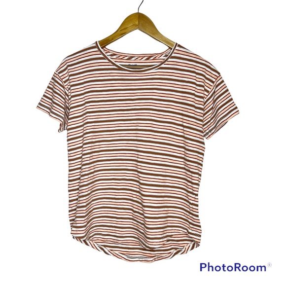 Madewell | Tops | Madewell Pink Basic Striped Tee Shirt M Boat Neck Short Sleeve Green White ...